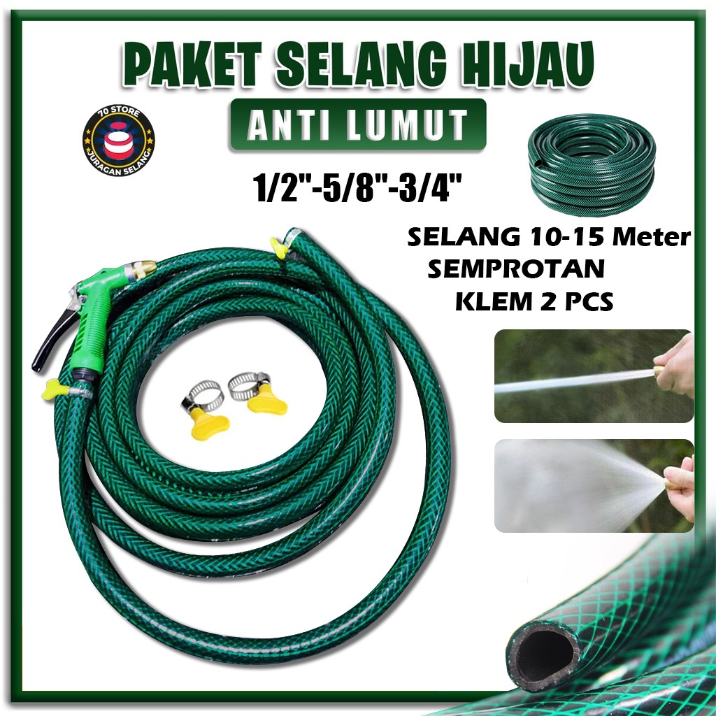 Jual PAKET KEPALA SEMPROTAN SELANG AIR HIJAU ANTI LUMUT 10 - 15 METER ...