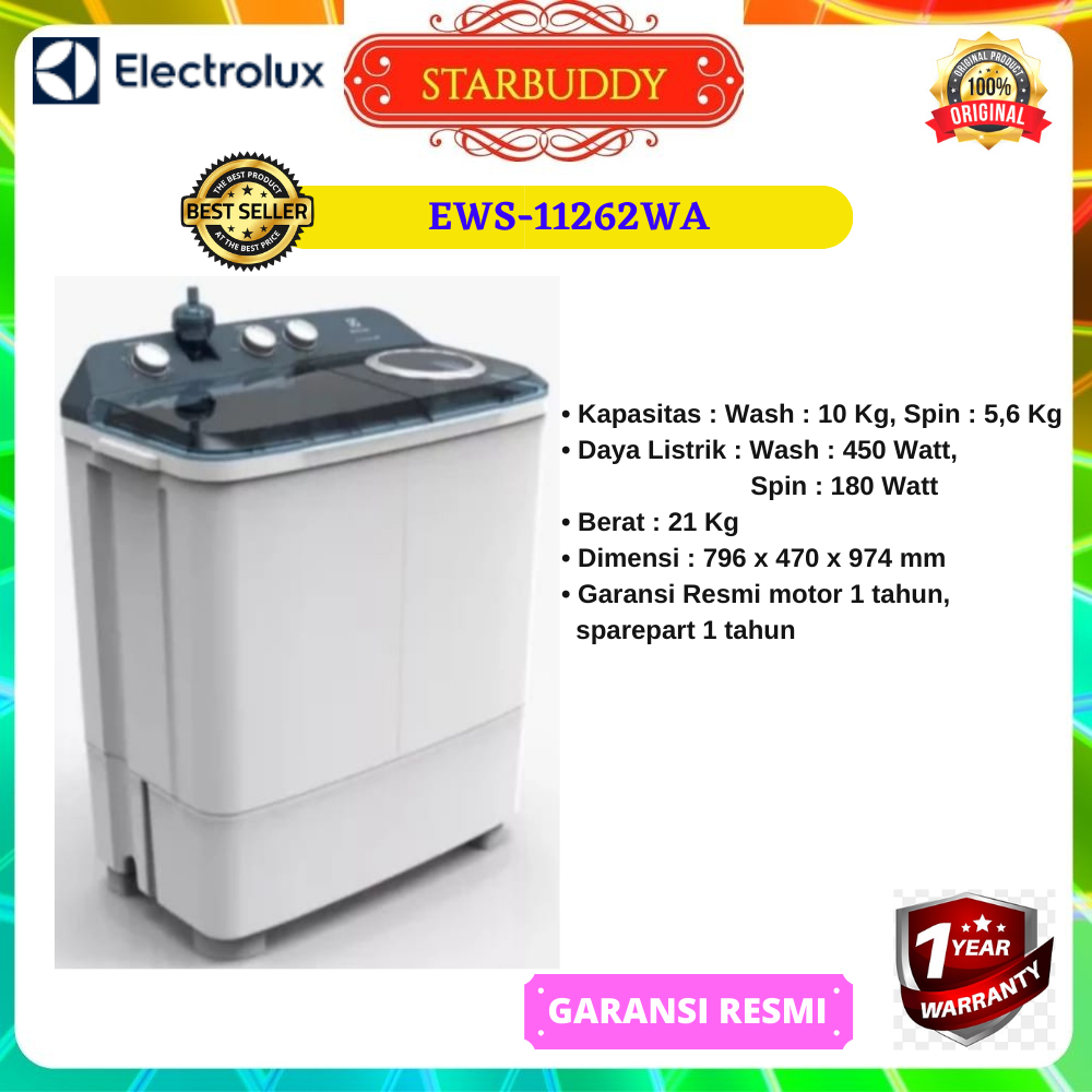 Jual MESIN CUCI ELECTROLUX EWS-11262WA 11262 2 TABUNG KAPASITAS 10 KG ...