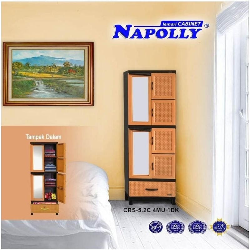 Jual Lemari plastik NAPOLLY MU 48 Cermin Full rack + cermin motif rotan ...