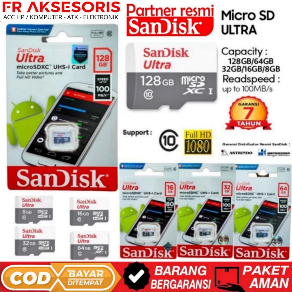 Jual Memory card 128GB/64GB/32GB/16GB/8GB Memory card Sandisk Ultra ...