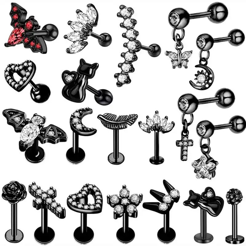 Jual Anting piercing hitam stainless stell salib anti luntrur dan anti ...