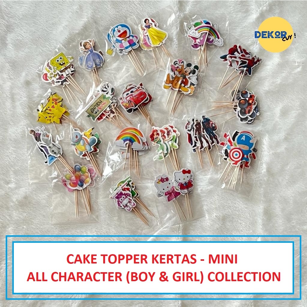 Jual CAKE TOPPER KERTAS MINI CHARACTER cake topper happy birthday ...