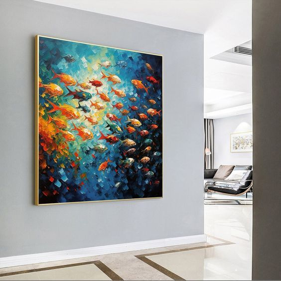 Jual lukisan abstrak ikan laut palet timbul minimalis modern. pajangan ...