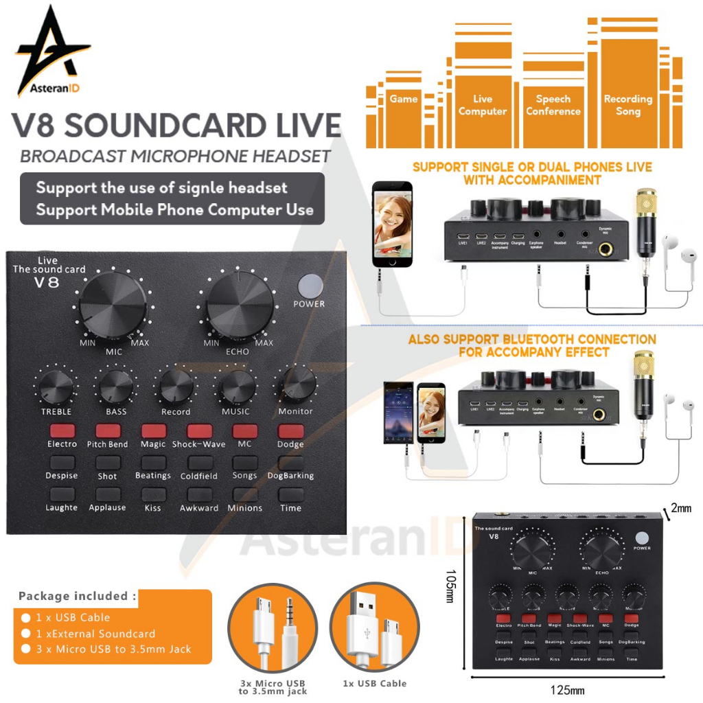 Jual SoundCard V8 Bluetooth Audio USB External Soundcard Broadcast ...