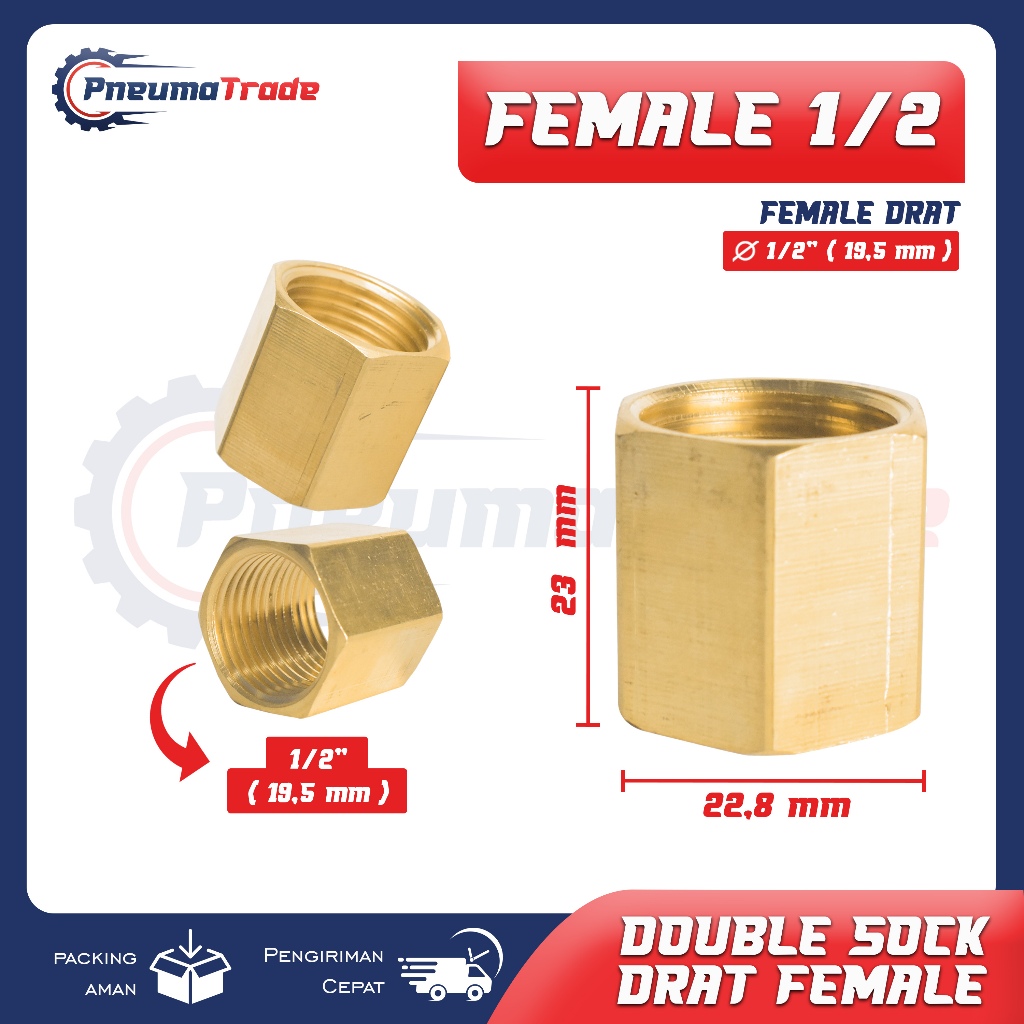 Jual Sock Drat / Sok Drat kuningan 1/4" 1/8'' 1/2'' 3/8'' 3/4'' '1' Double Nipple Drat Dalam ...