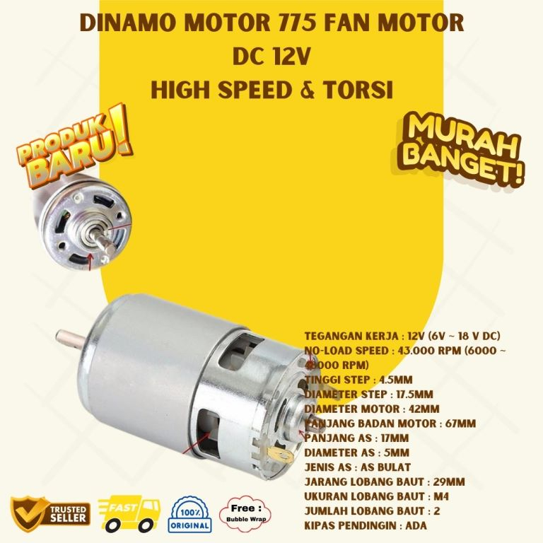 Jual Motor DC 12 Volt High Speed Torsi Dinamo 775 | Shopee Indonesia