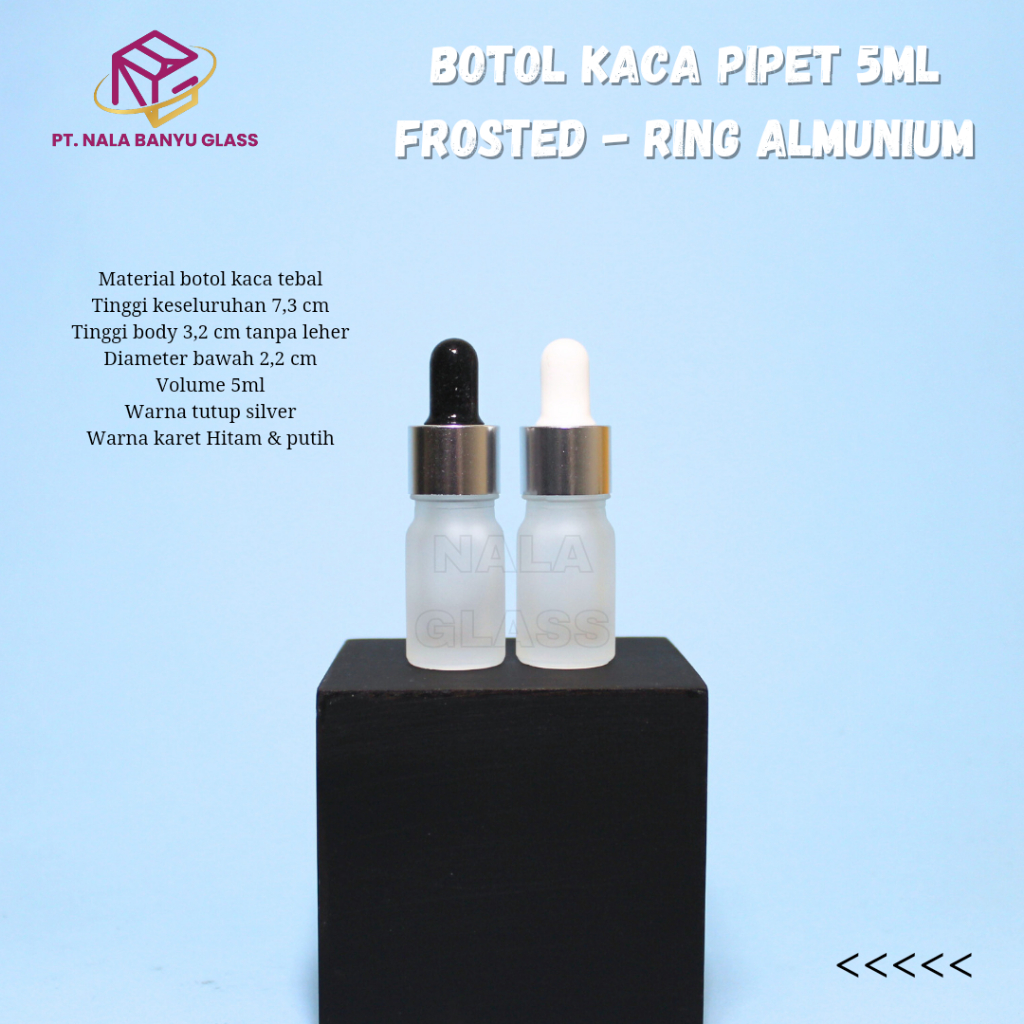 Jual botol kaca pipet 5ml bening frosted doff - ring almunium silver ...