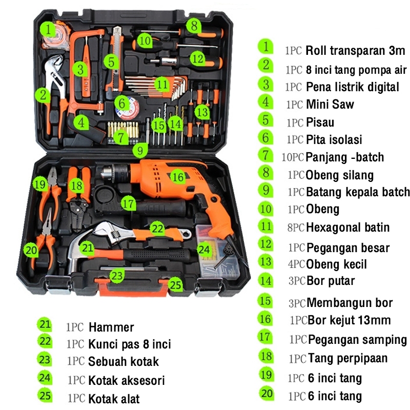 Jual Hand Toolset / Tool Kit Set / Toolbox Cordless Drill Set Kotak ...