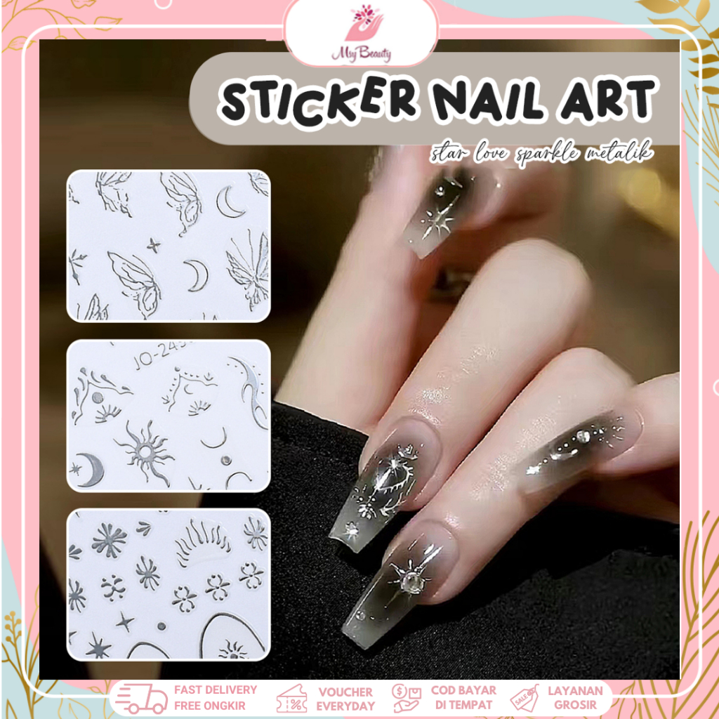Jual MSY Stiker Kuku 3D Metallic Gaya Milenial/Sticker Nail Art Motif ...