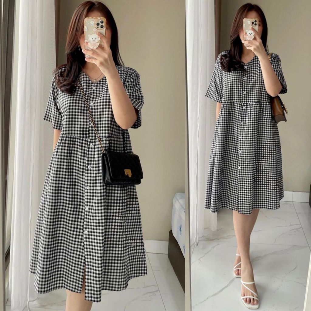 Jual NANDO SCOTT DRESS KOTAK KOTAK HITAM KATUN IMPORT LENGAN PENDEK ...