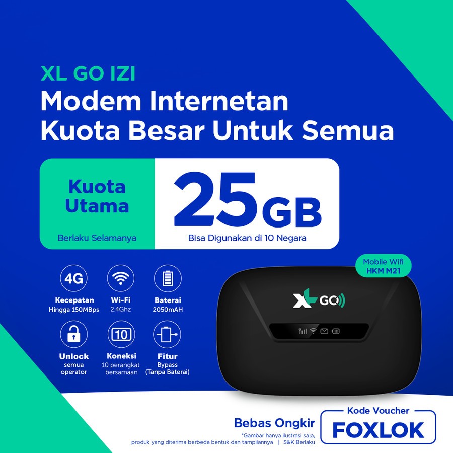 Jual Modem Wifi 4G LTE UNLOCK ALL Operator Free 25GB / Mifi XL GO IZI - HKM M21 / M22 / Orbit ...