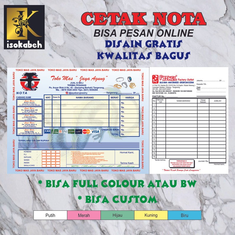 Jual Cetak NOTA custom, Nota Penjualan, Nota Perhiasan 1/4F(1 buku ...