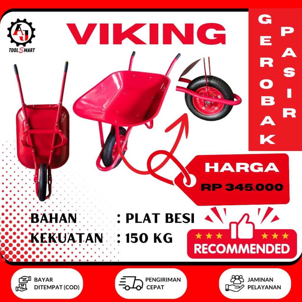 Jual Gerobak Sorong Pasir Merah VIKING Gerobak Proyek/ Troli Dorong ...