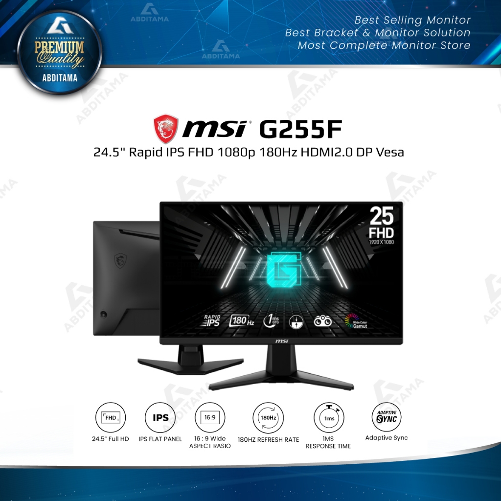 Jual Monitor LED MSI G255F 24.5" Rapid IPS FHD 1080p 180Hz HDMI2.0 DP ...