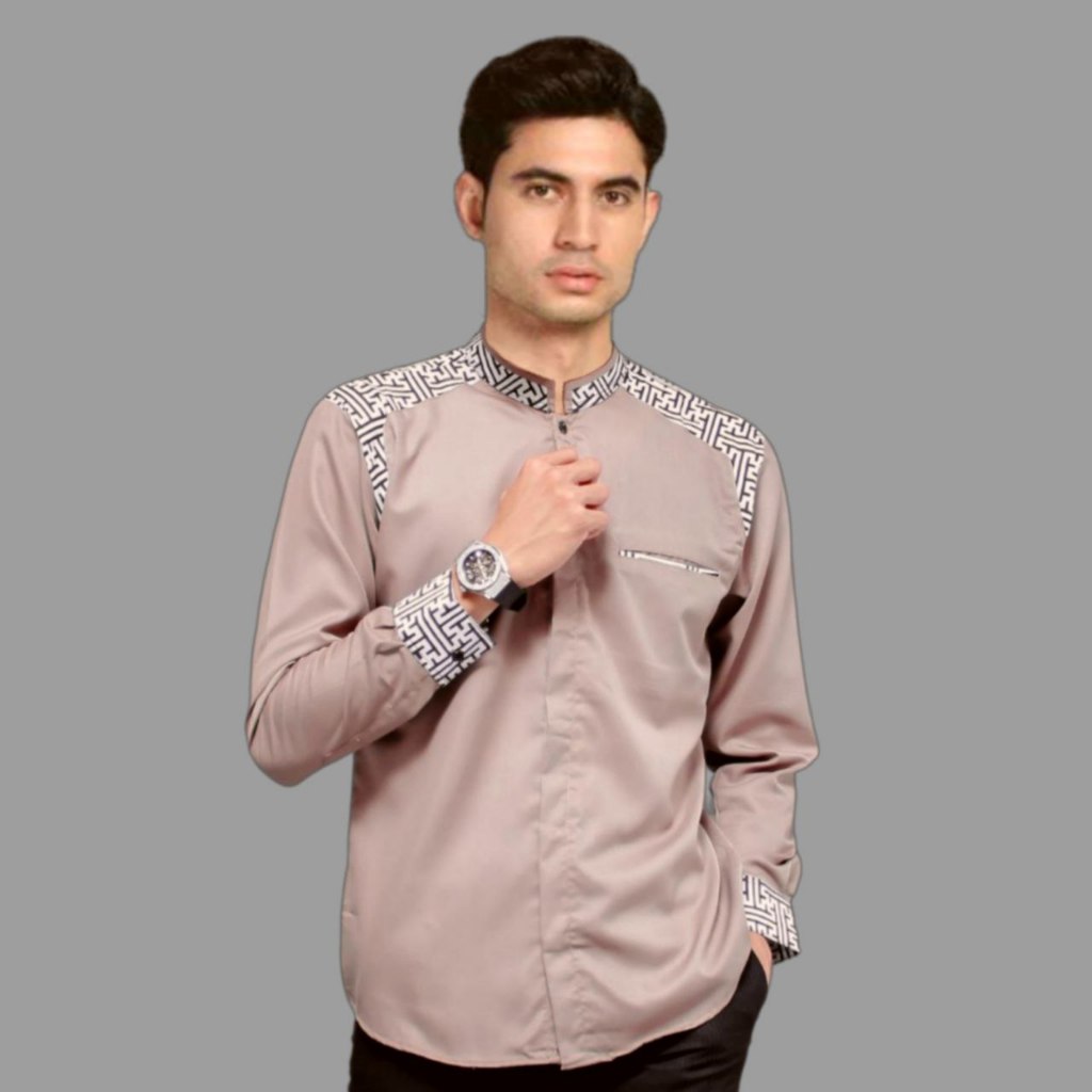 Jual Baju Koko Pria Elrumi Lengan Panjang Motif Labirin Warna Coksu ...