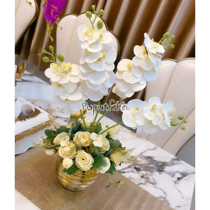 Jual Vas keramik gold dengan bunga mawar dan anggrek 4cbg | Shopee ...
