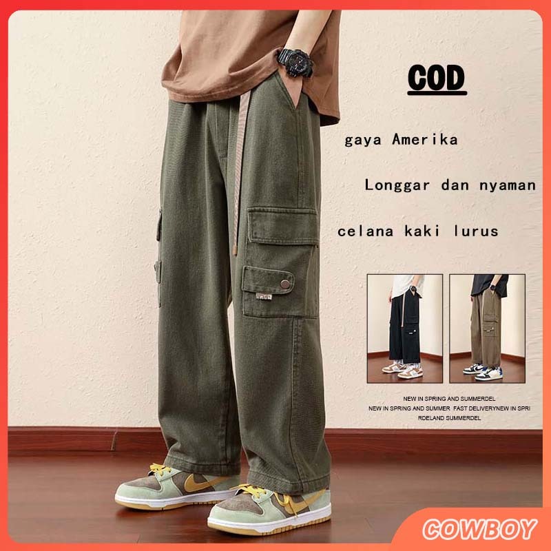 Jual Cargo Panjang Pria Korean kasual Loose pants Celana panjang pria celana kulot pria kulot ...