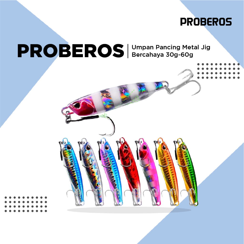 Jual PROBEROS - Umpan Pancing Metal Jig Bercahaya Treble Hook 30/40/50/60G MJ068 | Shopee Indonesia