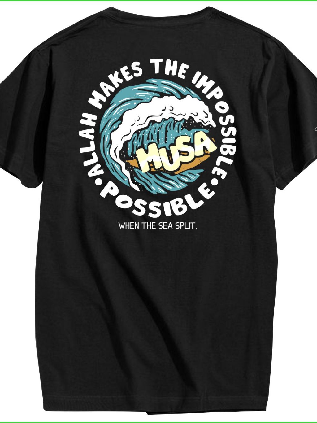 Jual kaos distro islami Musa when the sea spllit bahan katun combed ...