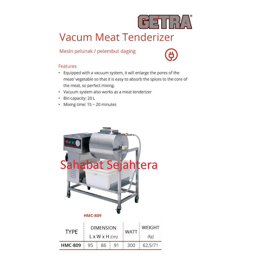 Jual Getra Vacuum Meat Tenderizer HMC-809 Mesin Pelunak/Pelembut Daging ...