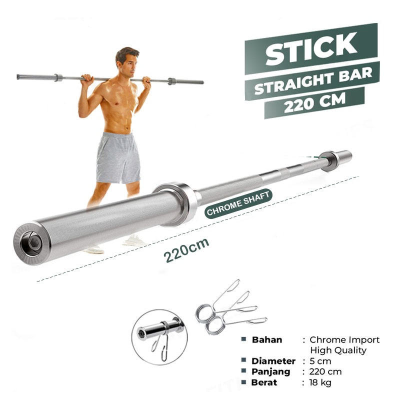 Jual Stick Straight Bar 220cm/150cm Stick Barbell Crossfit Olympia Stik ...