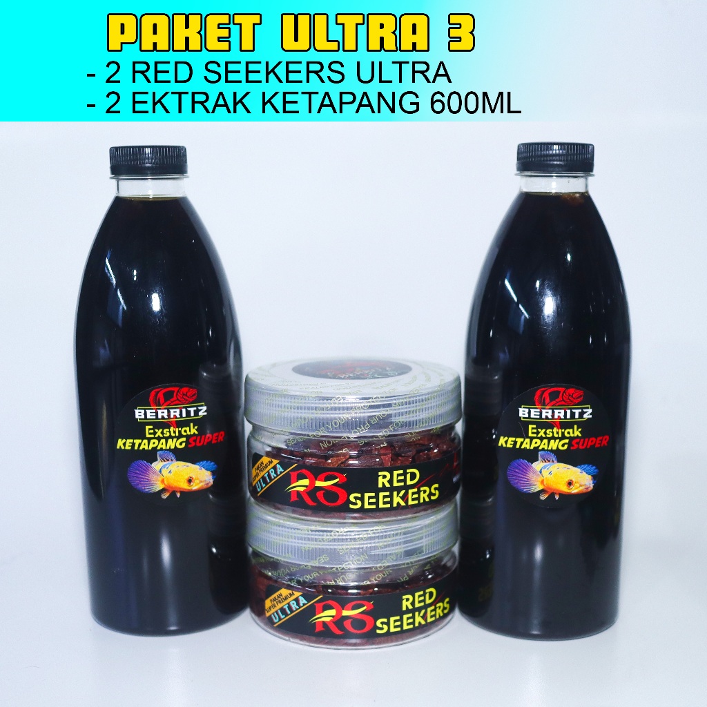 Jual PAKET HEMAT 3 RED SEEKERS ULTRA DAN EKTRAK KETAPANG BERRITZ [Pakan ikan channa,arwana ...