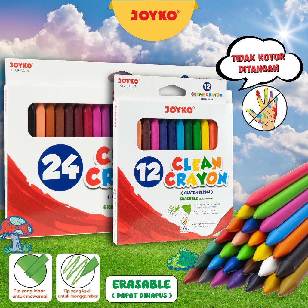 Jual CLEAN CRAYON ERASABLE JOYKO BISA DIHAPUS 12 WARNA CLCR-AB-12 MINI ...