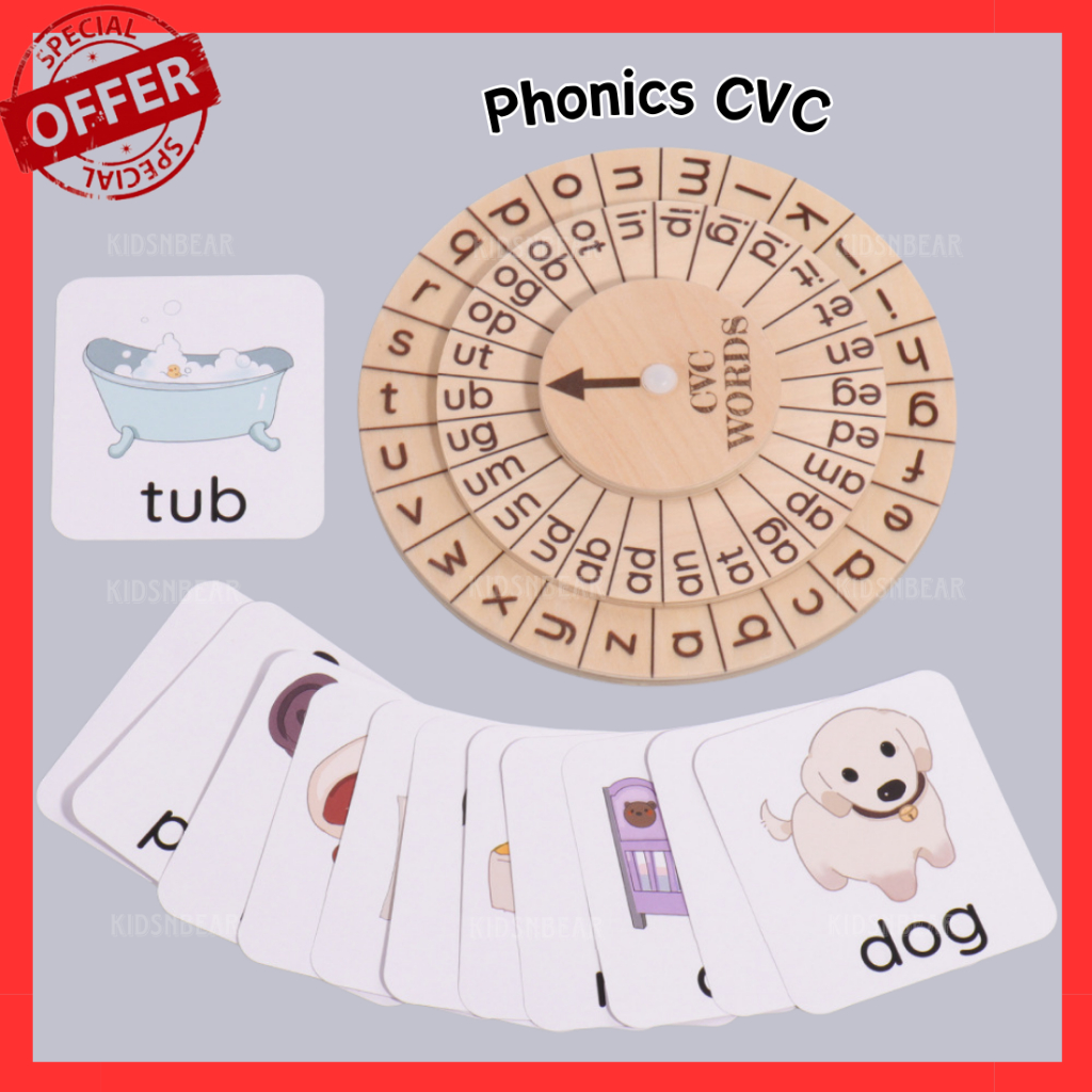 Jual KNB Phonics CVC Board Reading Spin Word Wheel Mainan Belajar Abjad ...