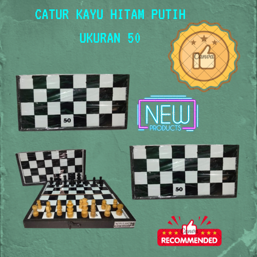 Jual CATUR KAYU TERBARU HITAM PUTIH UKURAN 50 | Shopee Indonesia