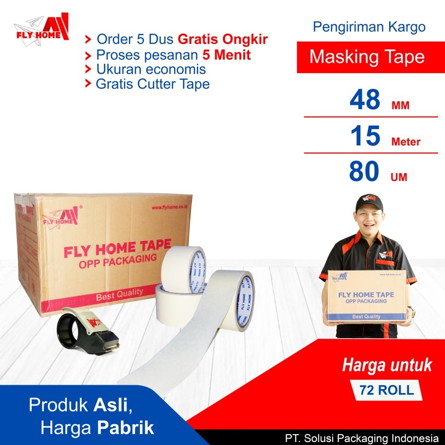 Jual FLYHOME Lakban kertas 1 dus 48mm x 15meter 72 roll masking tape ...