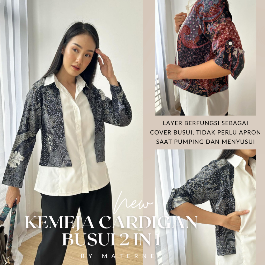 Jual MATERNEL Kemeja cardigan (2 in 1) baju busui bukaan kanan kiri ...