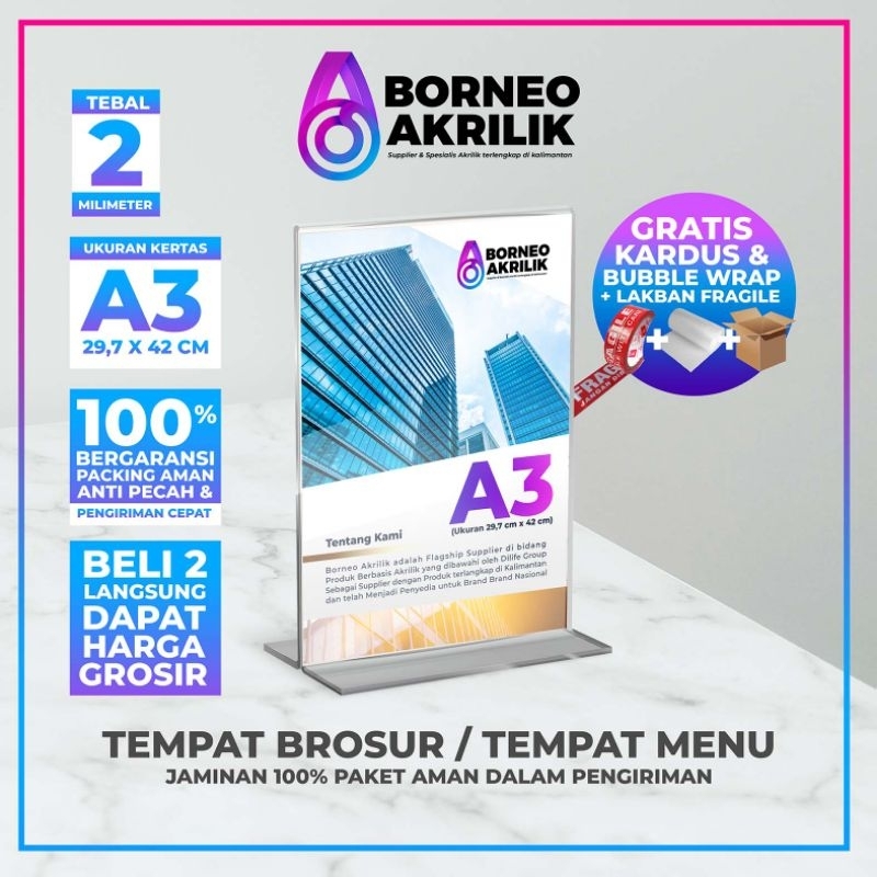 Jual STANDING AKRILIK A3 TEMPAT MENU AKRILIK A3 AKRILIK UKURAN A3 WADAH ...