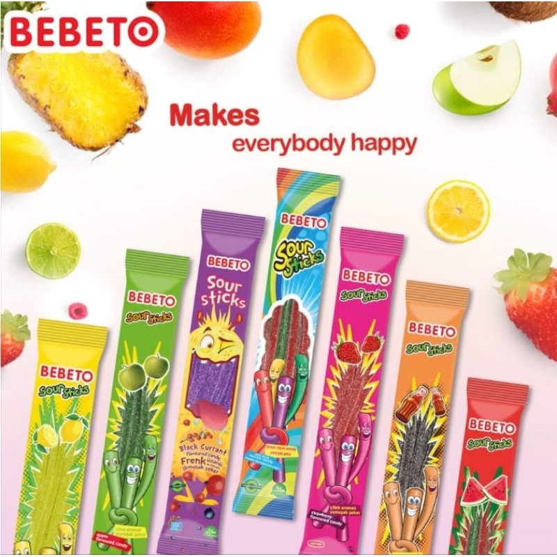 Jual Bebeto Sour Sticks Chewy Soft Candy Sticks With Fruit flavour 1pcs ...