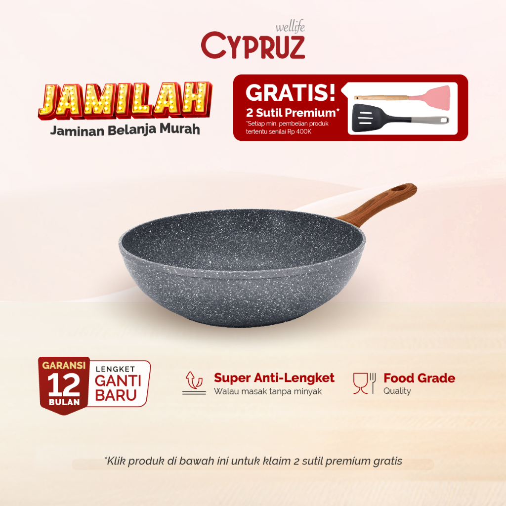 Jual Cypruz Wajan Penggorengan Anti Lengket Fry Wok Marble Series 24 cm | Shopee Indonesia