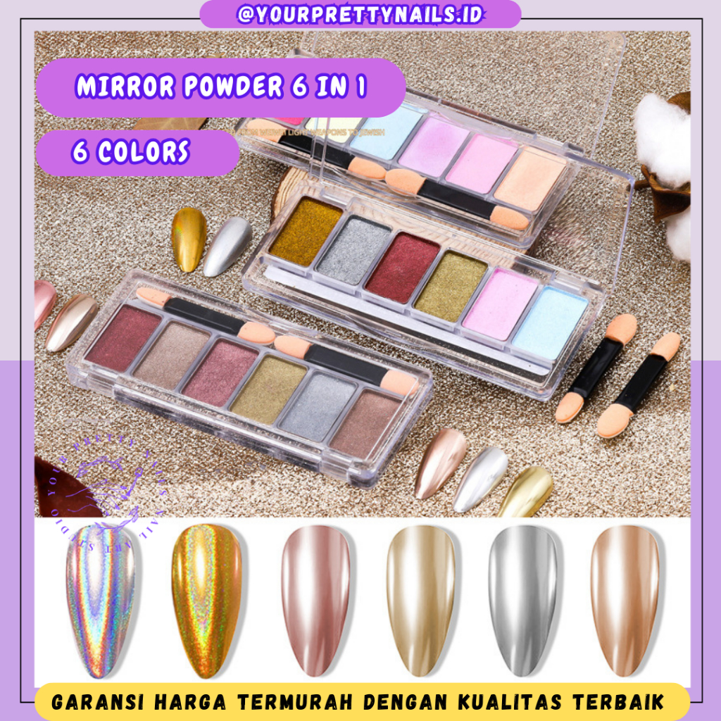 Jual Mirror Chrome Powder 6 in 1 Colors Aurora Professional Nail Art Accessories / Mirror ...