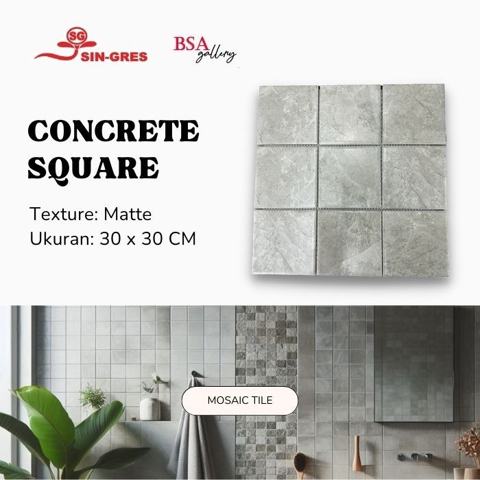 Jual KERAMIK MOSAIC TILE CONCRETE SQUARE SINGRES / MOZAIK DINDING ...