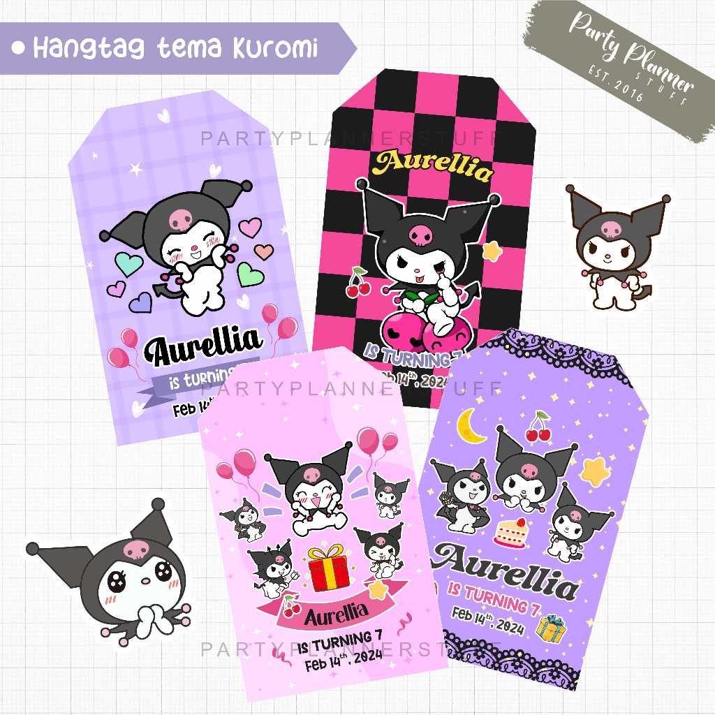 Jual Hangtag tema kuromi / tag label souvenir kuromi / custom happy ...
