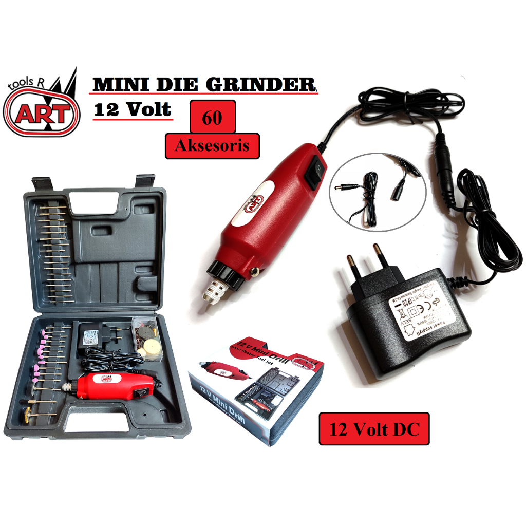 Jual ART 12V Mini Grinder Set Aksesoris 60 Pcs Bor Tuner Set Gerinda ...