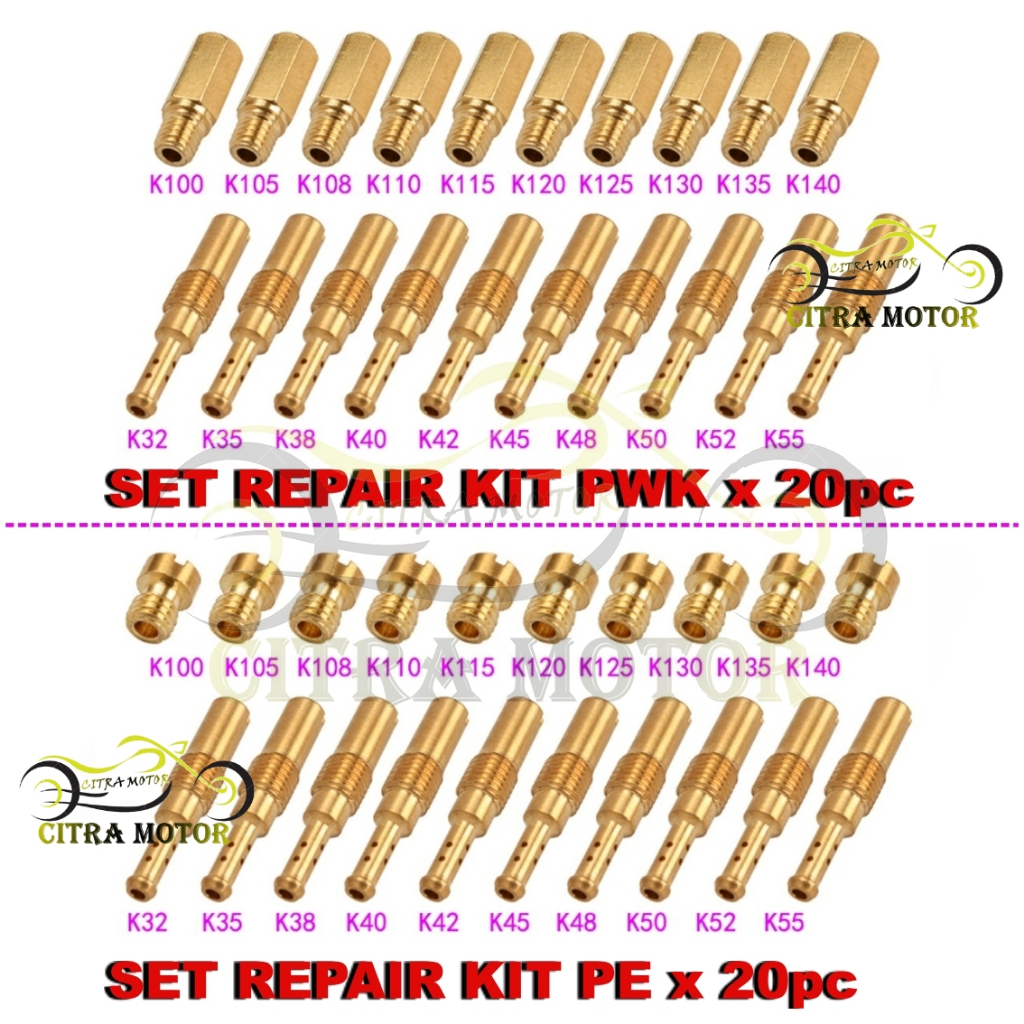 Jual SET REPAIR KIT 20 PC PILOT JET MAIN JET PE / PWK KUNINGAN KARBURATOR PE PWK MAINJET PJ MJ ...