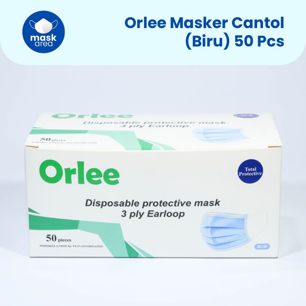 Jual Masker Orlee Earloop (Cantol) Biru Non-Medis 3 Ply 50 Pcs (Box ...