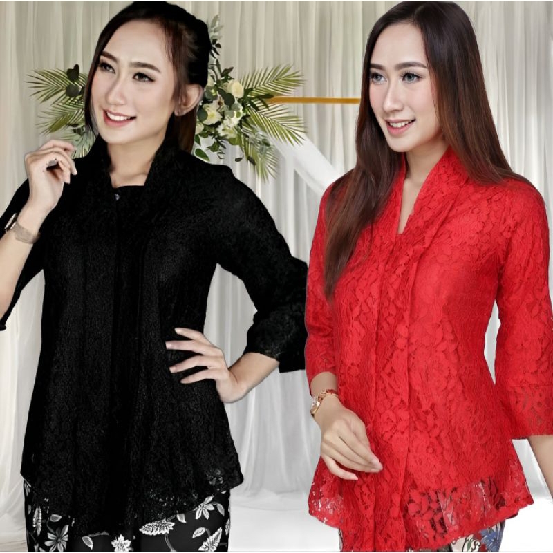 Jual Kebaya Modern Jumbo Ld 120 Atasan Kebaya Kutubaru Brokat Floy Polos Lengan 7/8 Mix Rok ...