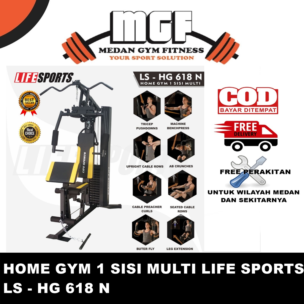 Jual ALAT FITNESS ANGKAT BEBAN HOME GYM 1 SISI LIFE SPORTS LS HG 618 N ...