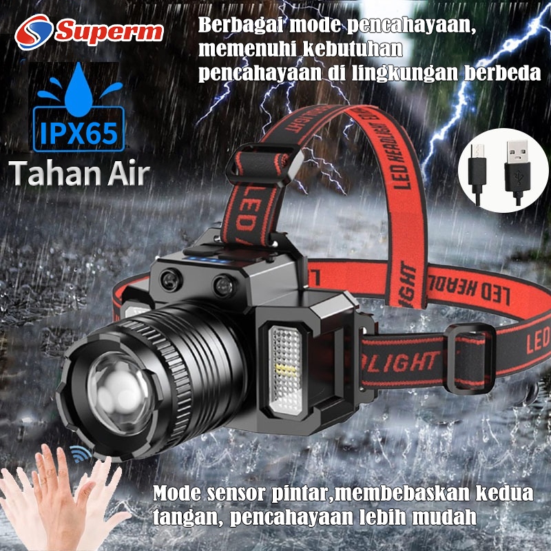 Jual Headlamp Senter Kepala LED Induksi Sensor Gerak Glare T8 Zoom Rotating/Lampu Kepala LED ...