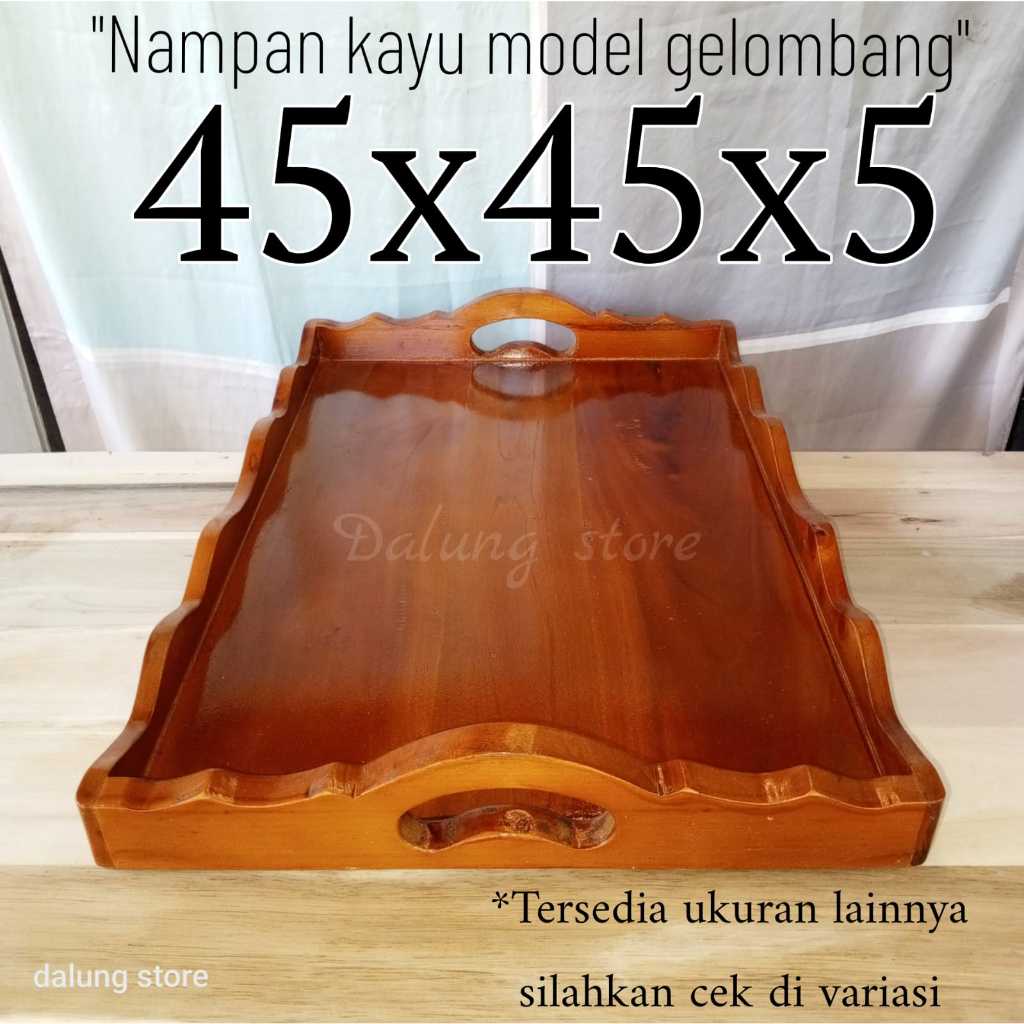 Jual nampan kayu besar model gelombang unik 45x45x4 baki penyaji ...