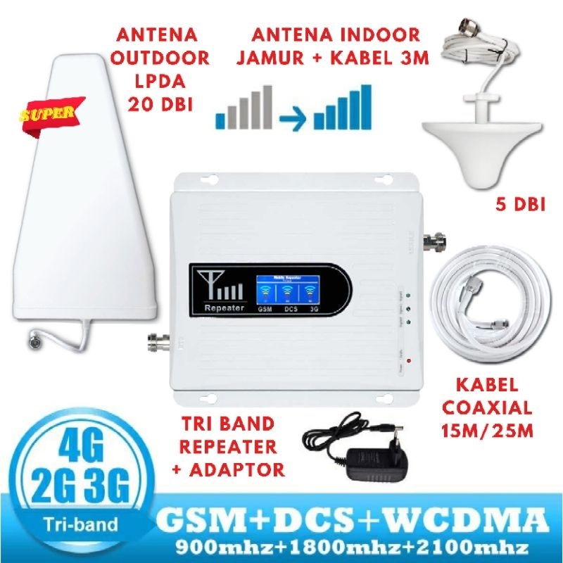 Jual PENGUAT JARINGAN INTERNET PEDALAMAN PEDESAAN BOOSTER TRI BAND 900 1800 2100 LTE EDC ANTENA ...