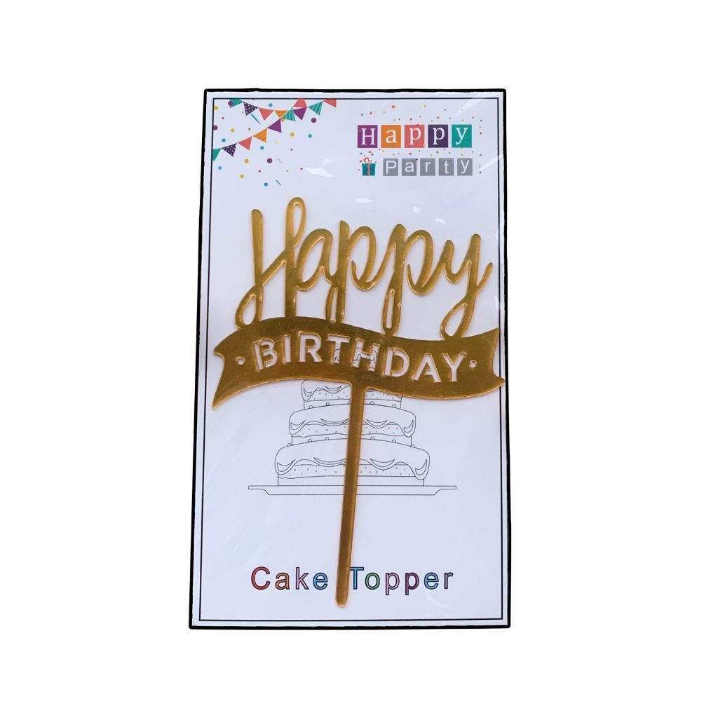Jual Cake Topper HBD Hiasan Kue Ulang Tahun Happy Birthday Gold ...