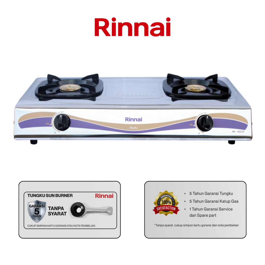 Jual Kompor Gas 2 Tungku Rinnai RI-522E Body Stainless Steel Burner Api ...