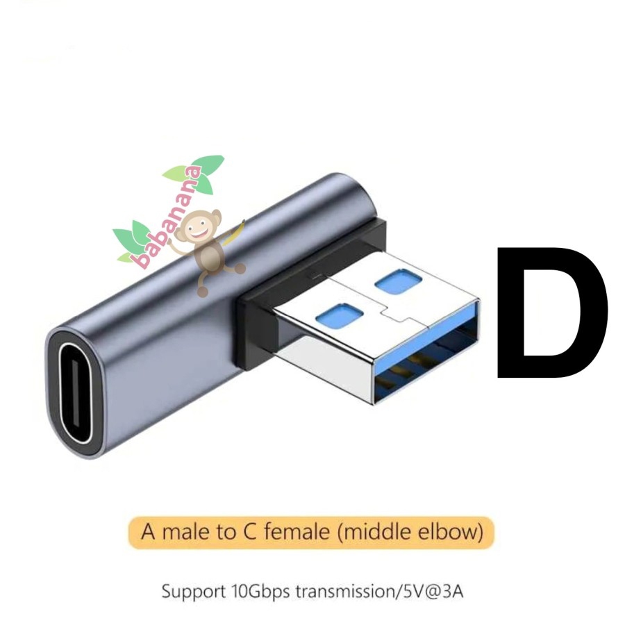 Jual Adapter USB Elbow Type-C Type-A 3.0 3.1 Siku 90 Degree Converter L ...