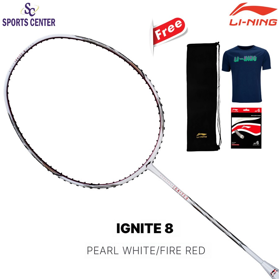Jual New Full Set Raket Badminton Lining Ignite 8 Pearl White / Fire ...