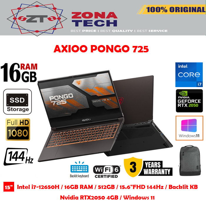 Jual AXIOO PONGO 725 i7-12650H RTX2050 512GB SSD 16GB 15.6"FHD 144Hz ...